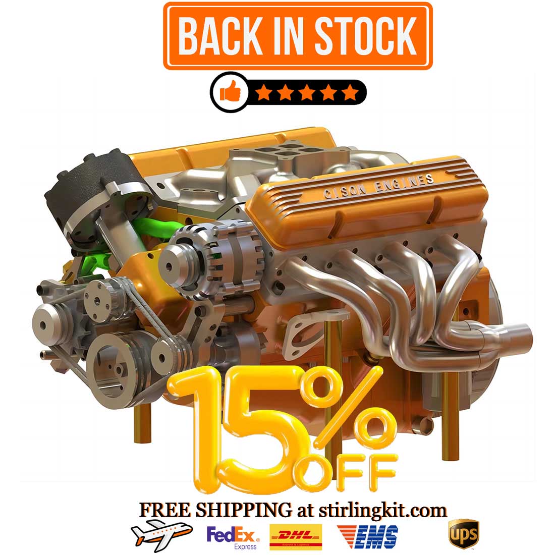 CISON Gasoline OHV V8 Small-block Engine Model Kits 4-Stroke 44cc Water ...