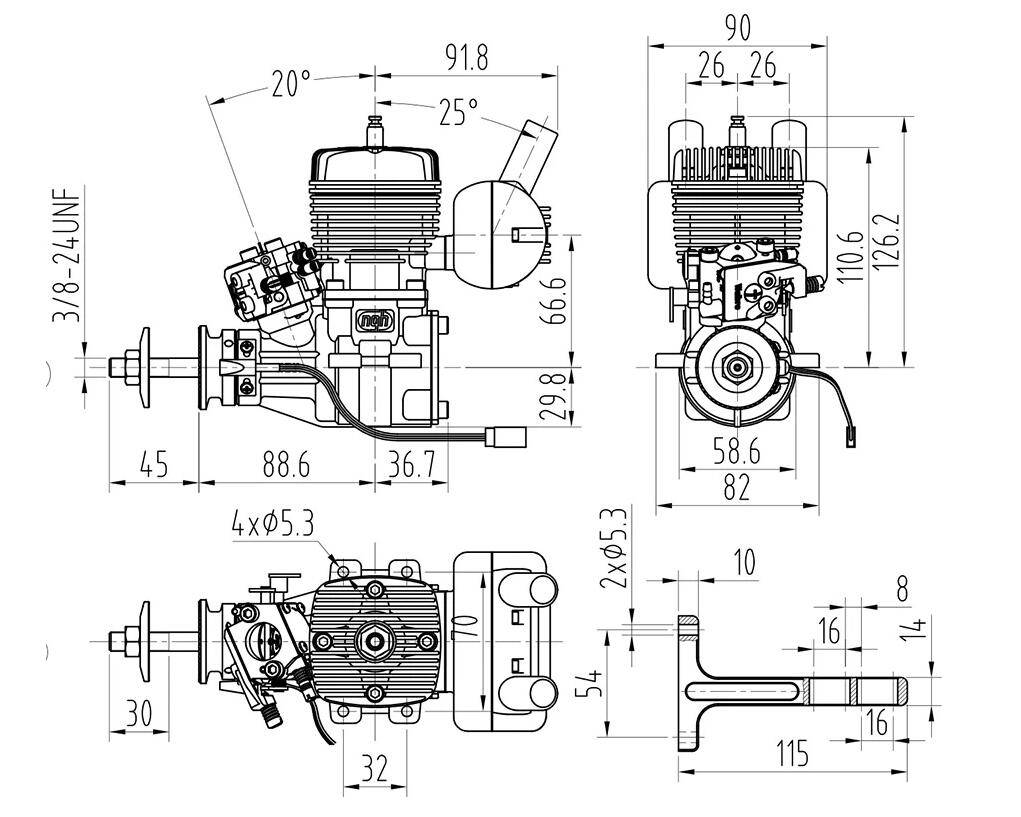 ngh GT35R 35cc Rear Exhaust Two Stroke Engine Air Cooled Gasoline ...