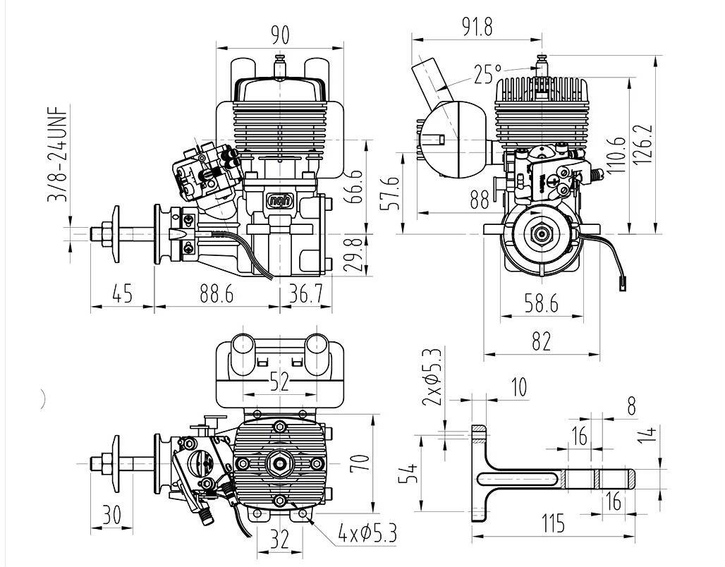 ngh GT35 35cc Single Cylinder Two Stroke Air Cooled Gasoline Engine for ...