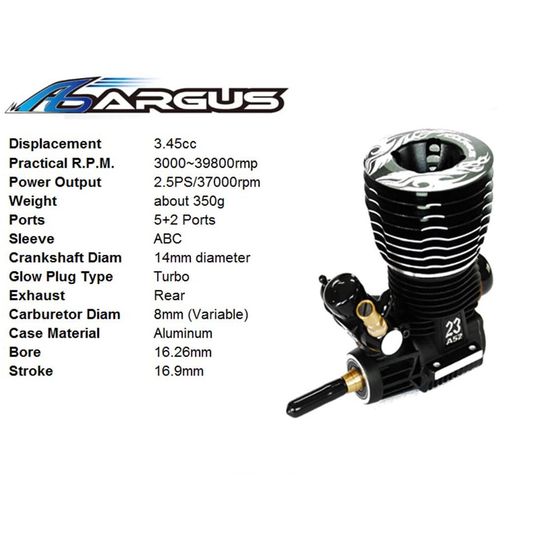 ARGUS-23 A52 .23 5+2P Methanol Engine for 1/8 Off-road Racing Vehicle ...